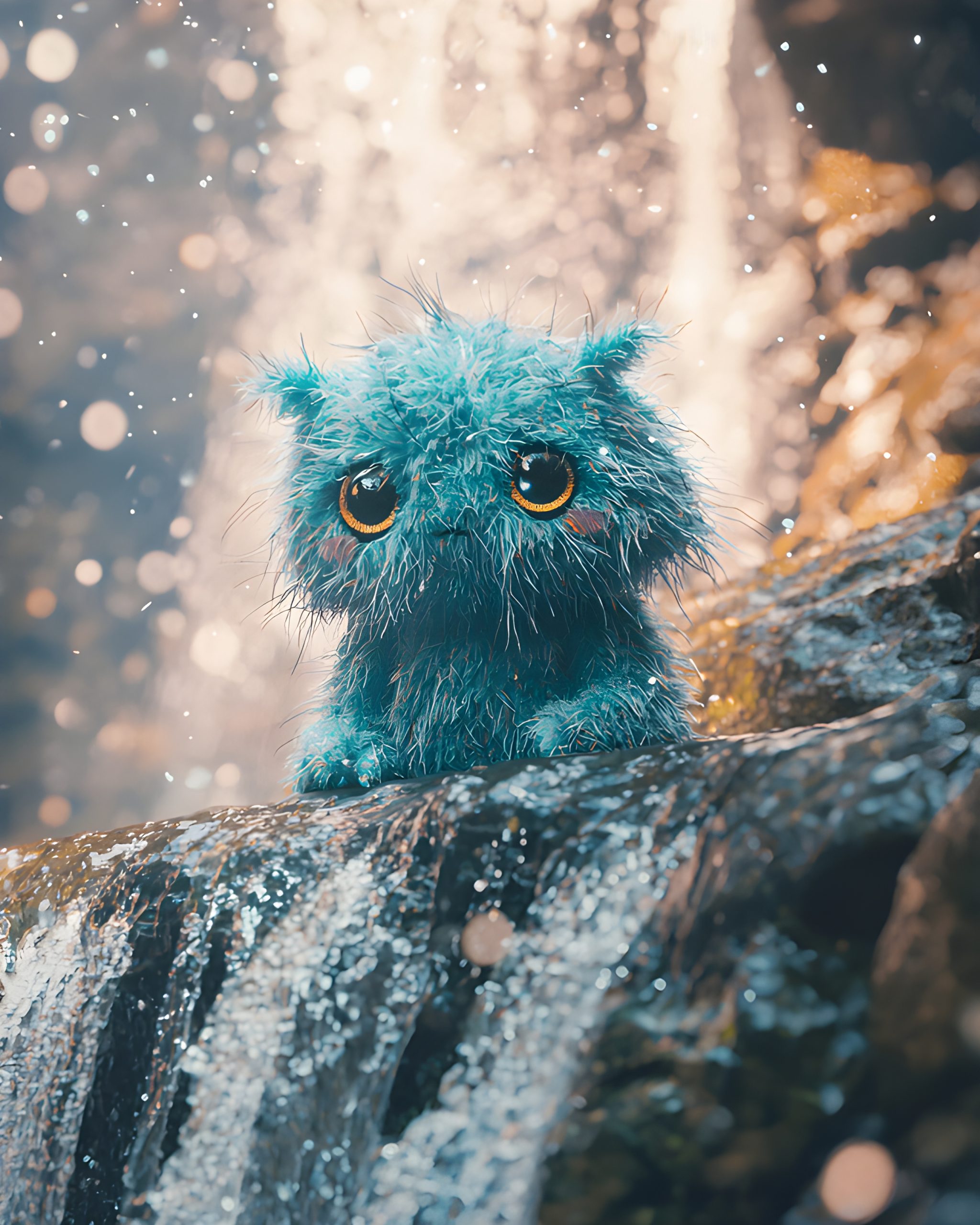 Fluffy Blue Creature by Waterfall - Impossible Images - Unique stock ...