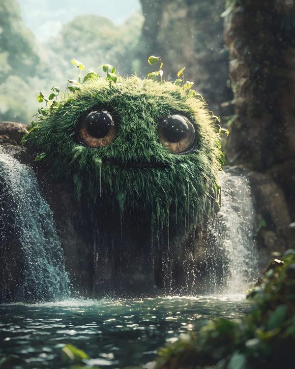 Moss Monster Waterfall Creature - Impossible Images - Unique stock ...