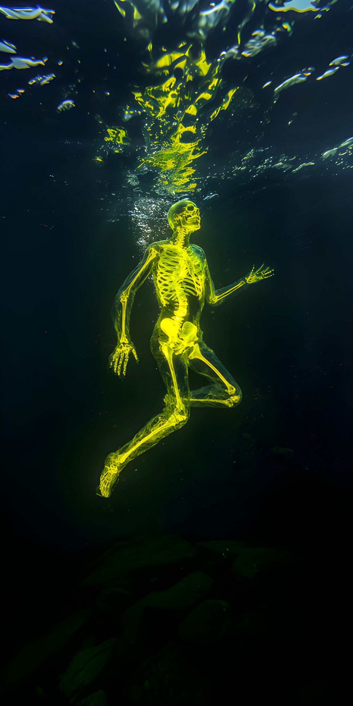 Glowing Skeleton Underwater Run - Impossible Images - Unique stock ...