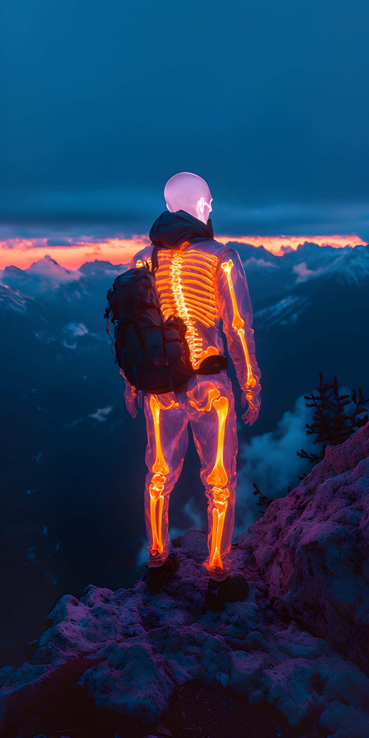 Glowing Skeleton Hiker Sunset Peak - Impossible Images - Unique stock ...