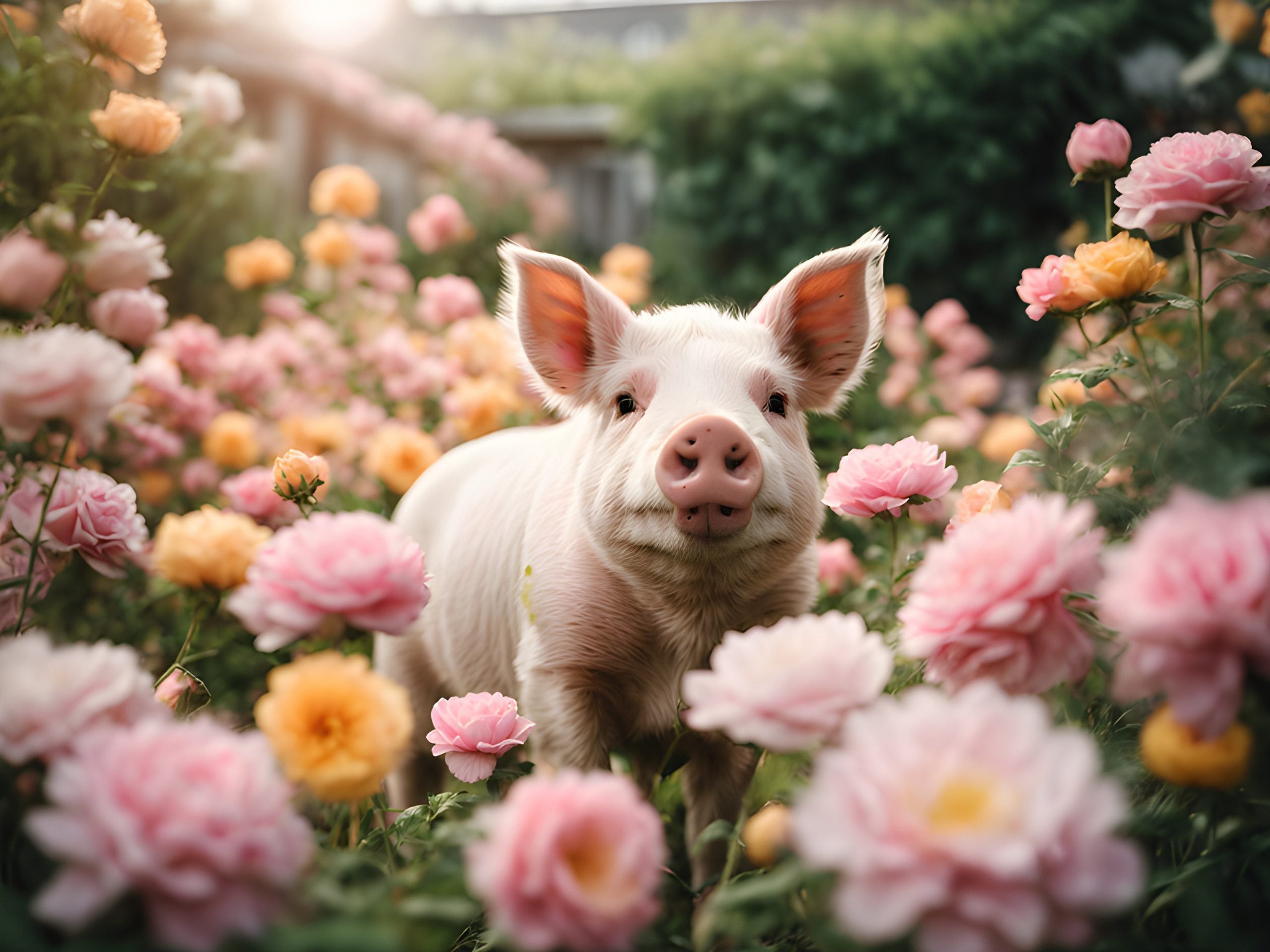 Piglet in a Pink Rose Garden - Impossible Images - Unique stock images ...