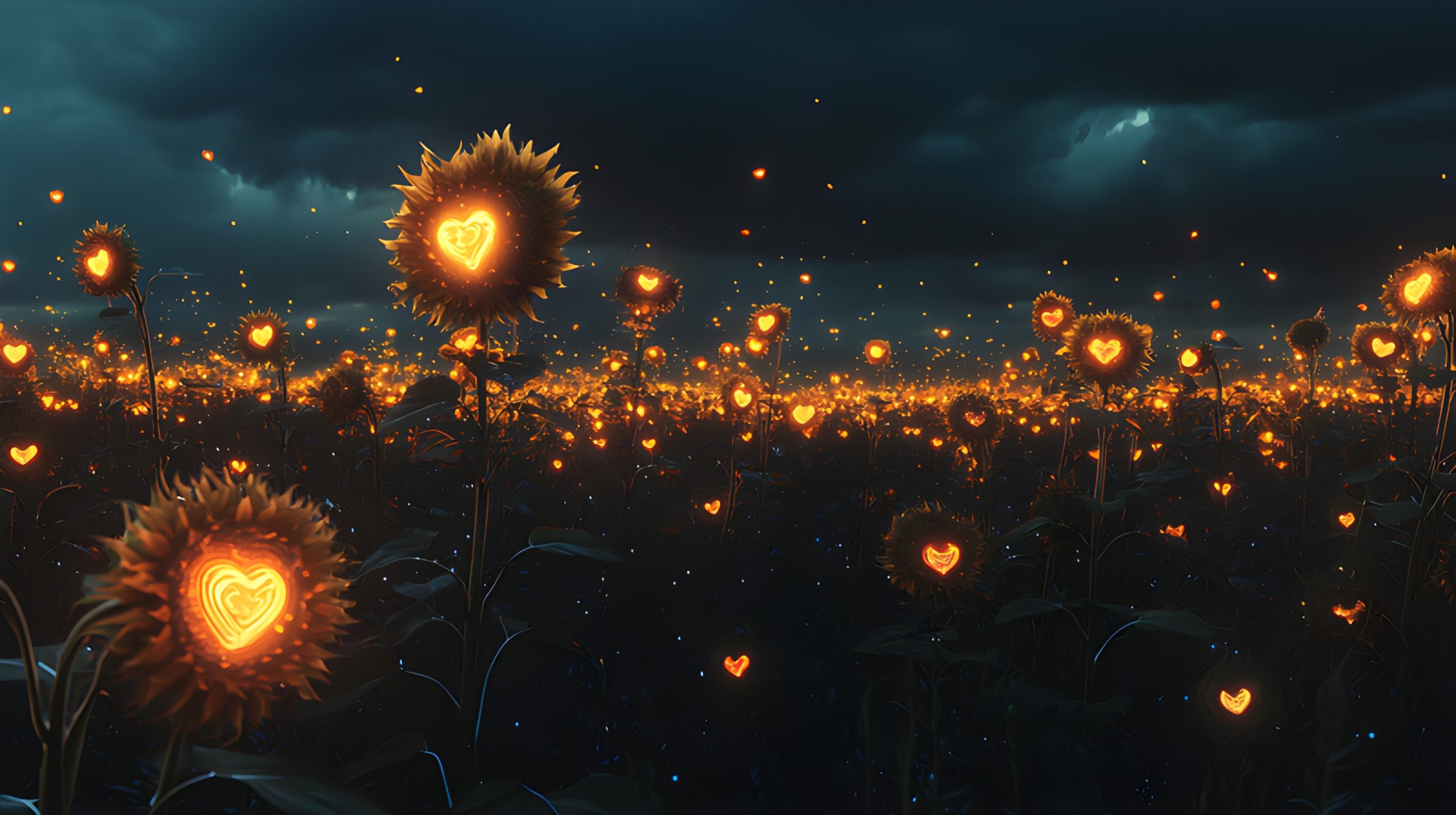 Heartlit Sunflower Field at Night - Impossible Images - Unique stock ...