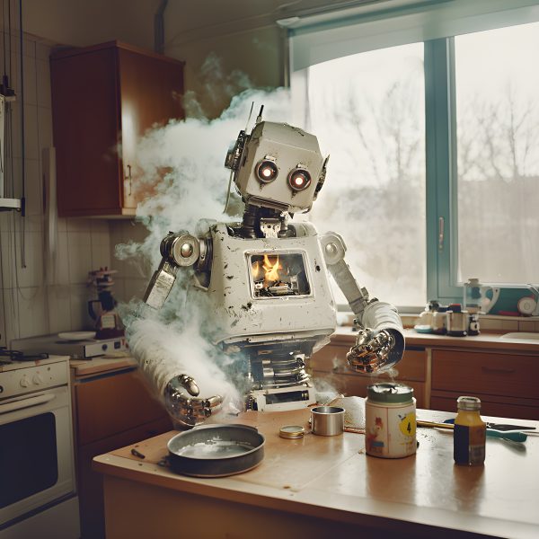 Robot Chef's Smoky Kitchen Mishap - Impossible Images - Unique stock ...