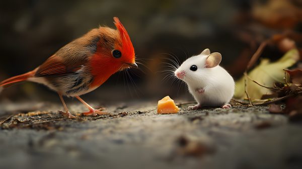 Bird and Mouse Share Cheese - Impossible Images - Unique stock images ...