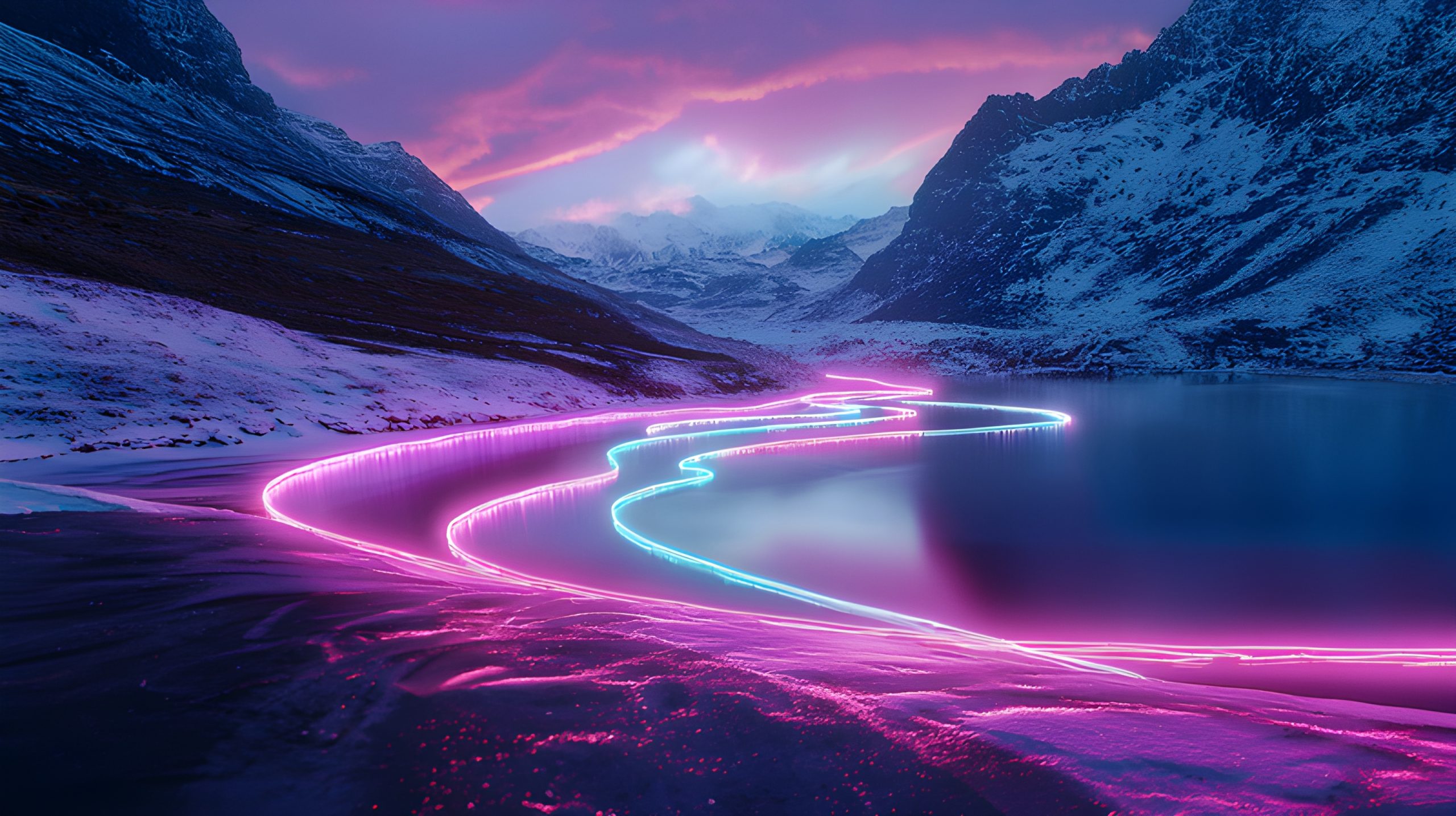 Neon River in Winter Mountains - Impossible Images - Unique stock ...