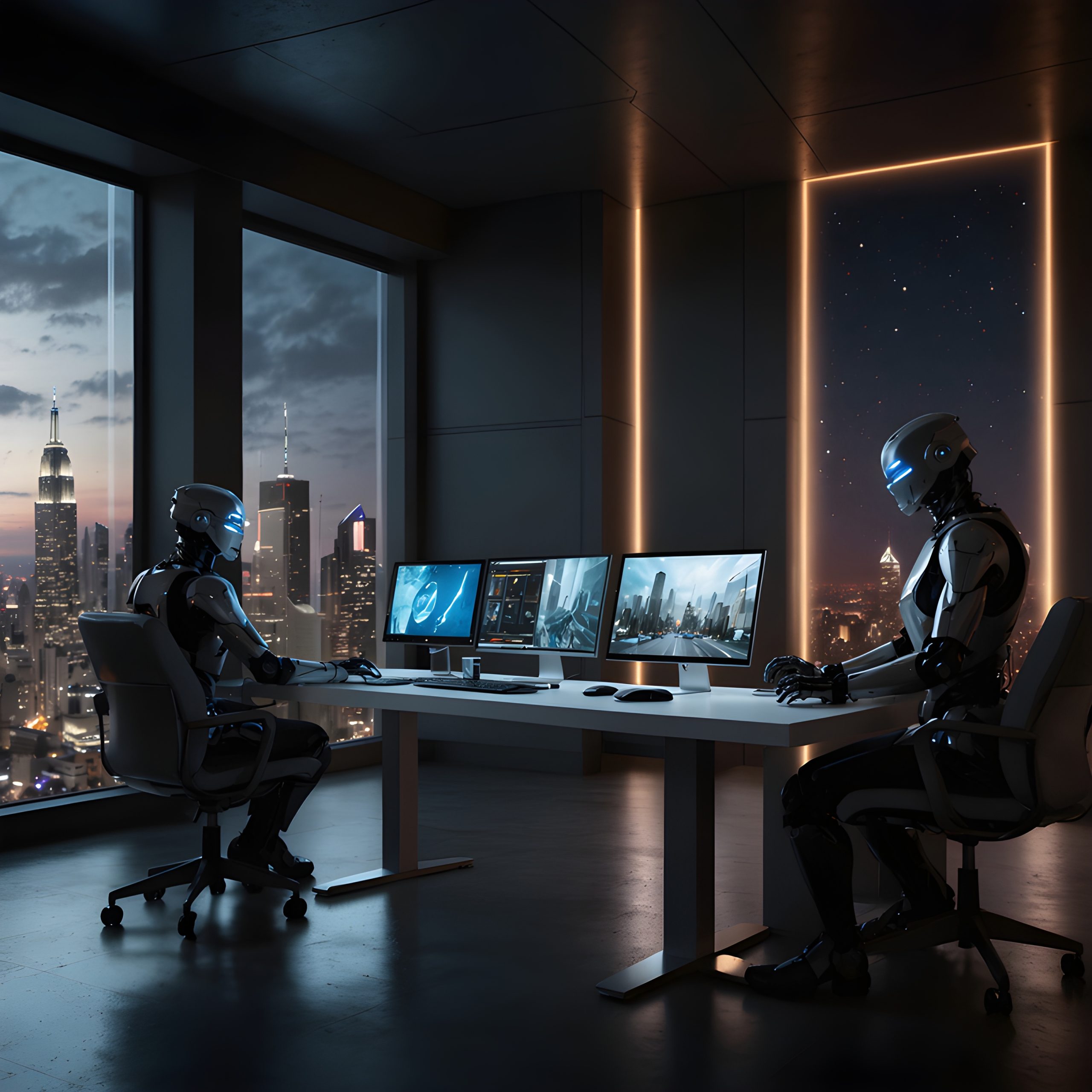 Robots Working Late Night City View - Impossible Images - Unique stock ...