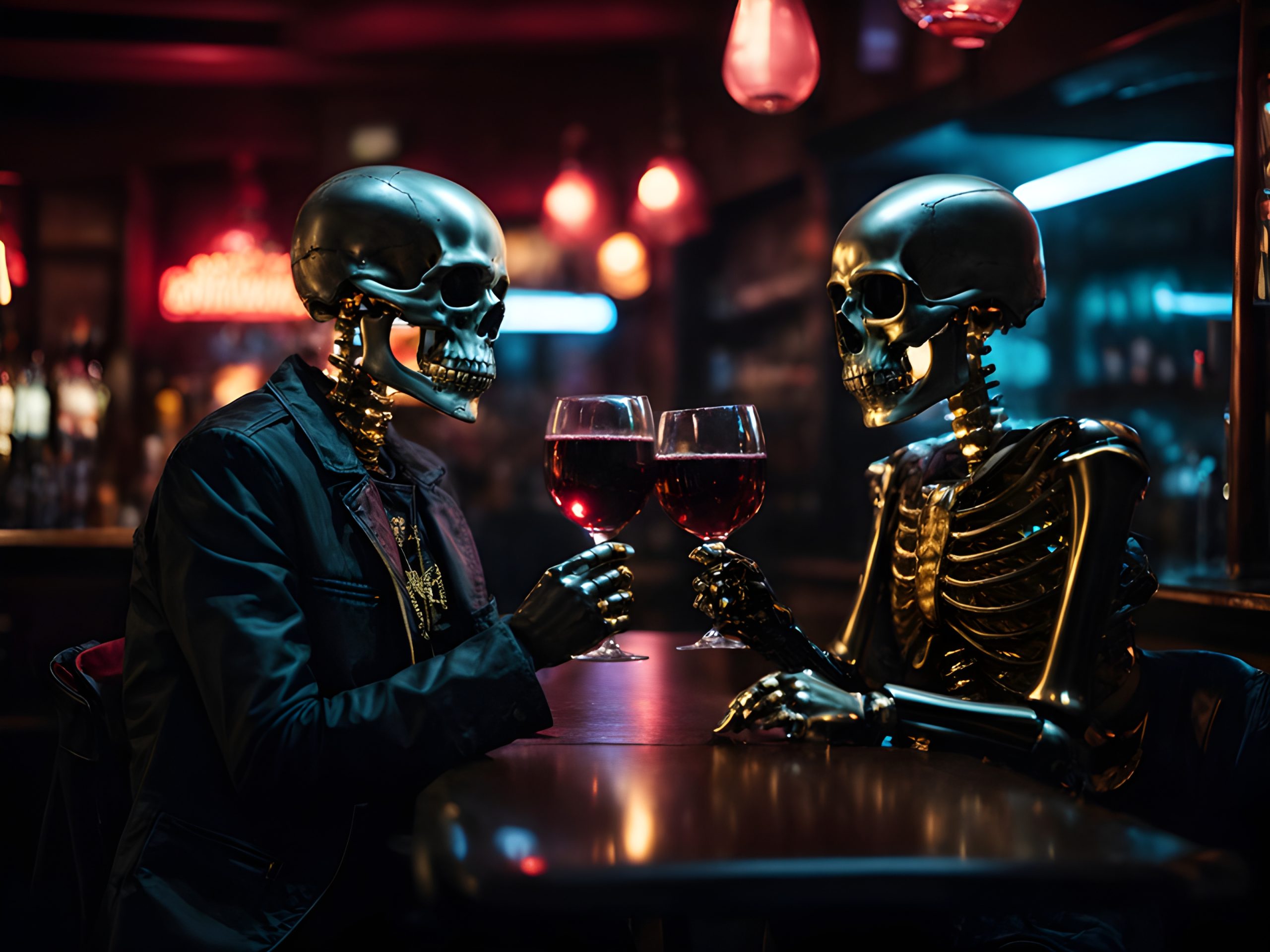 Skeletons Enjoying Wine Night - Impossible Images - Unique stock images ...