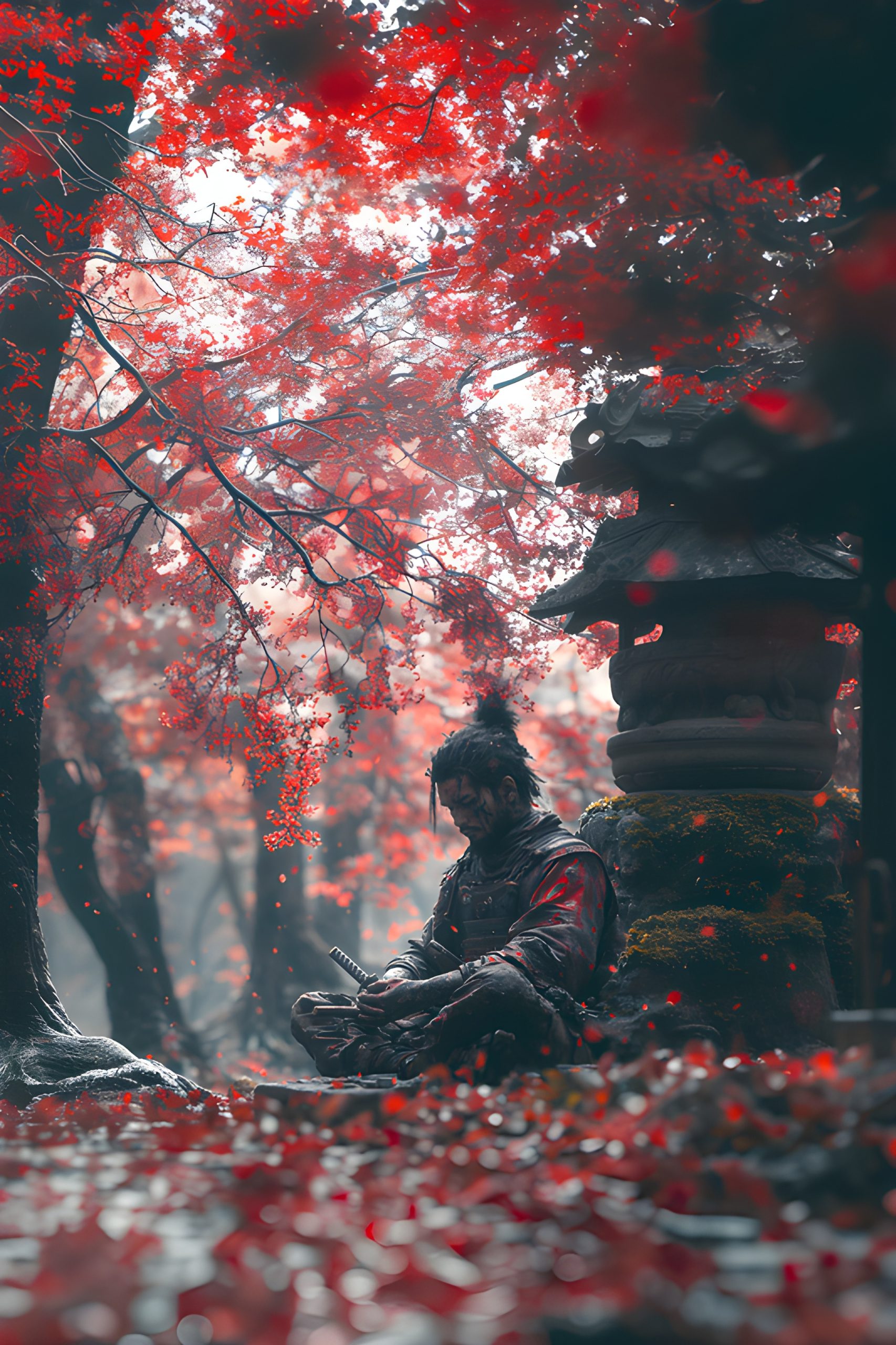 Samurai Meditates Autumn Leaves - Impossible Images - Unique stock ...