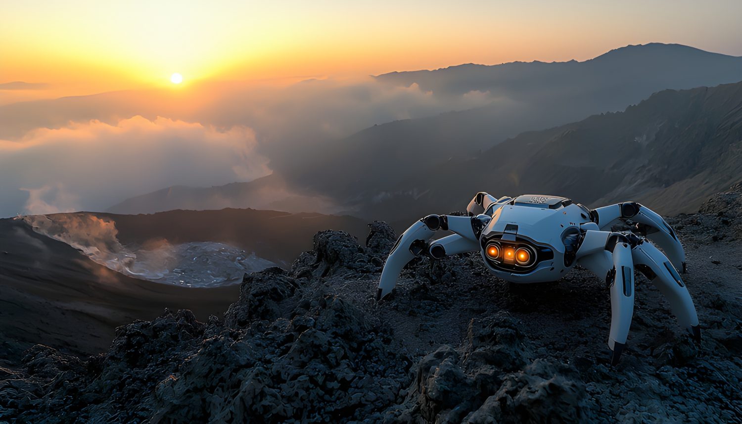 Sunrise Robot on Volcanic Peak - Impossible Images - Unique stock ...