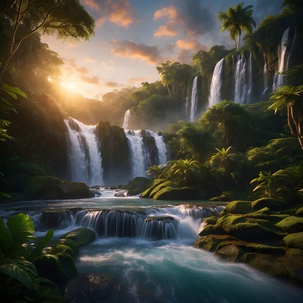 Sunset Waterfall Paradise - Impossible Images - Unique stock images for ...