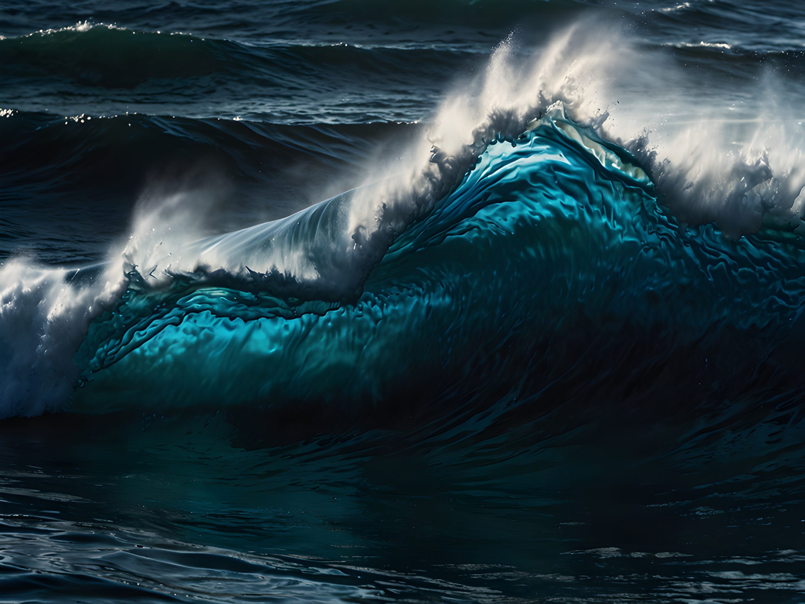 Ocean's Teal Fury Dark Wave Majesty Turquoise Tidal Power Deep Ocean's ...