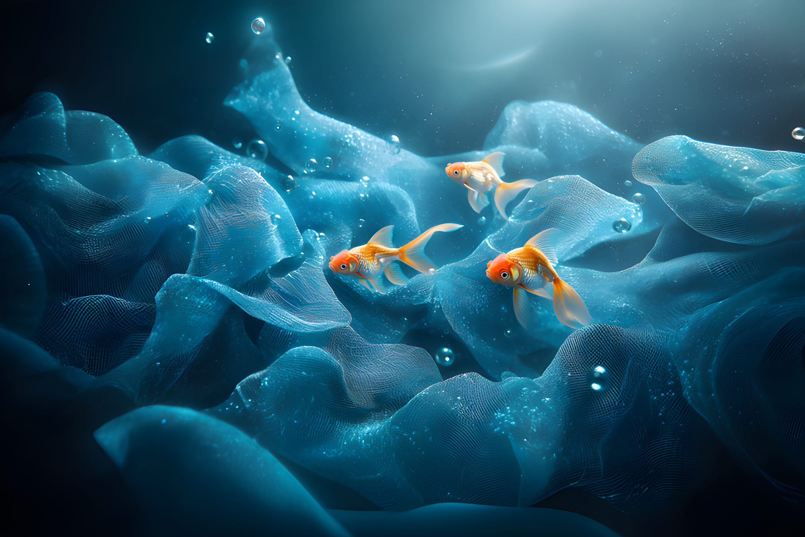 Goldfish in Blue Fabric Waves - Impossible Images - Unique stock images ...