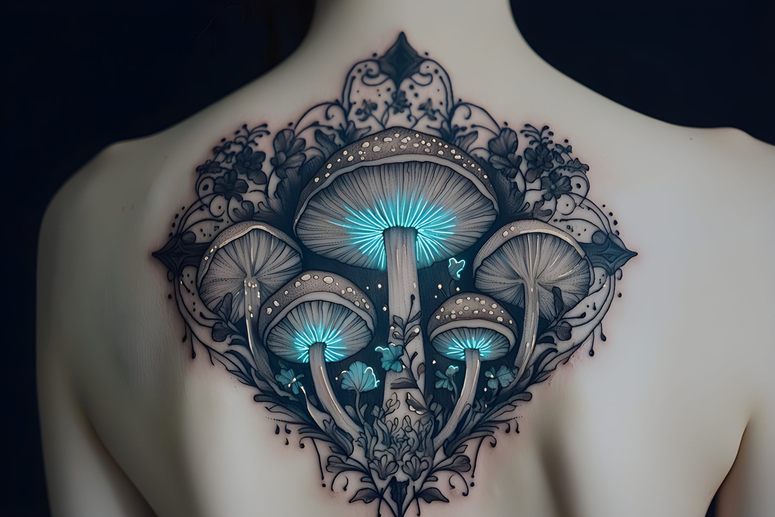 Glowing Mushroom Back Tattoo - Impossible Images - Unique stock images ...