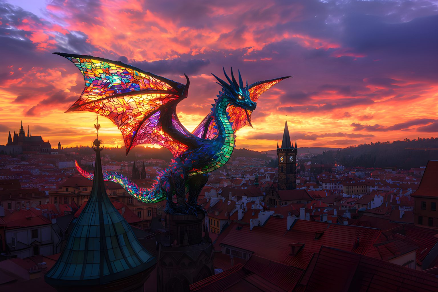 Stained Glass Dragon at Sunset - Impossible Images - Unique stock ...