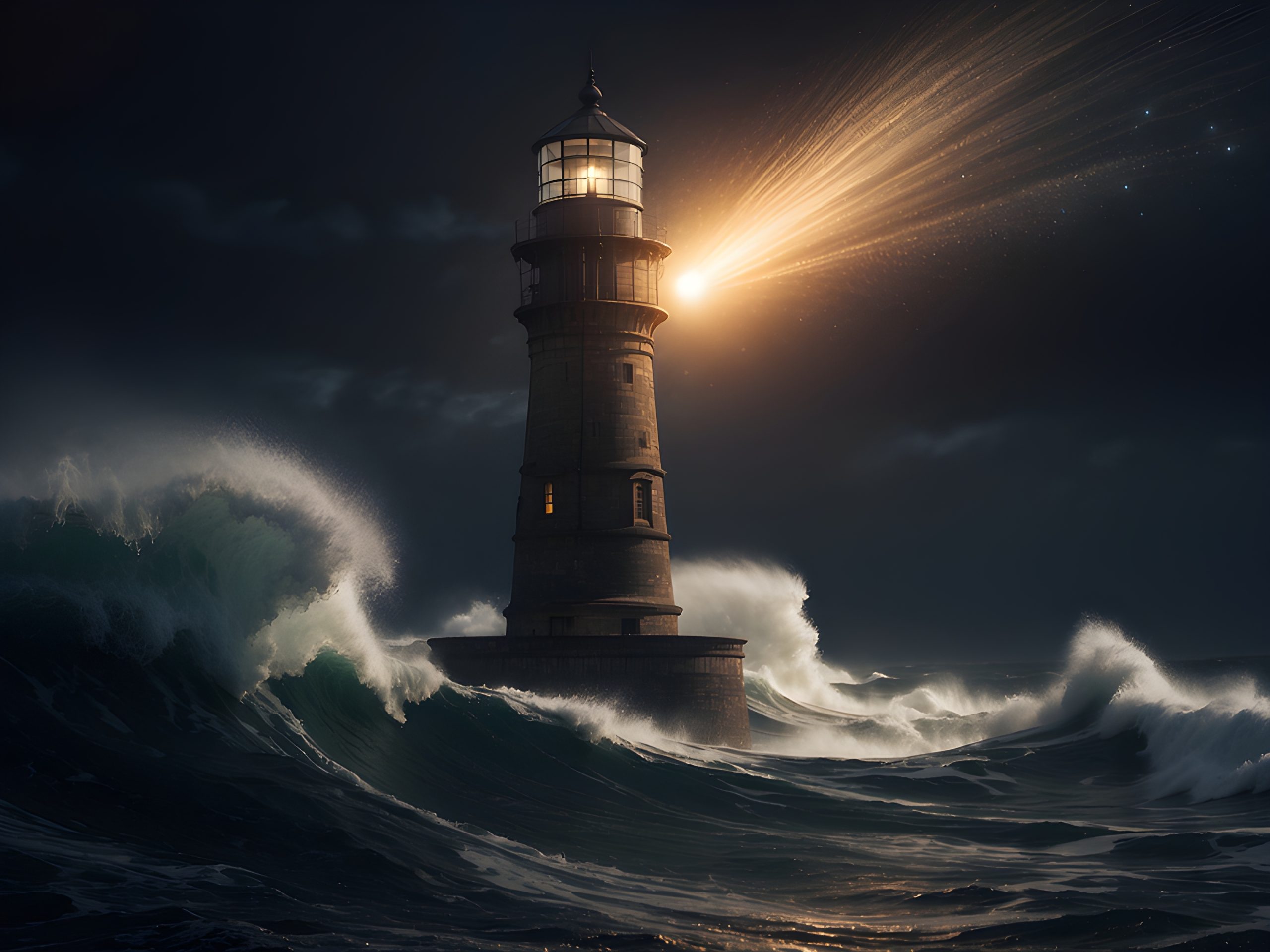Lighthouse Beam in Stormy Sea - Impossible Images - Unique stock images ...