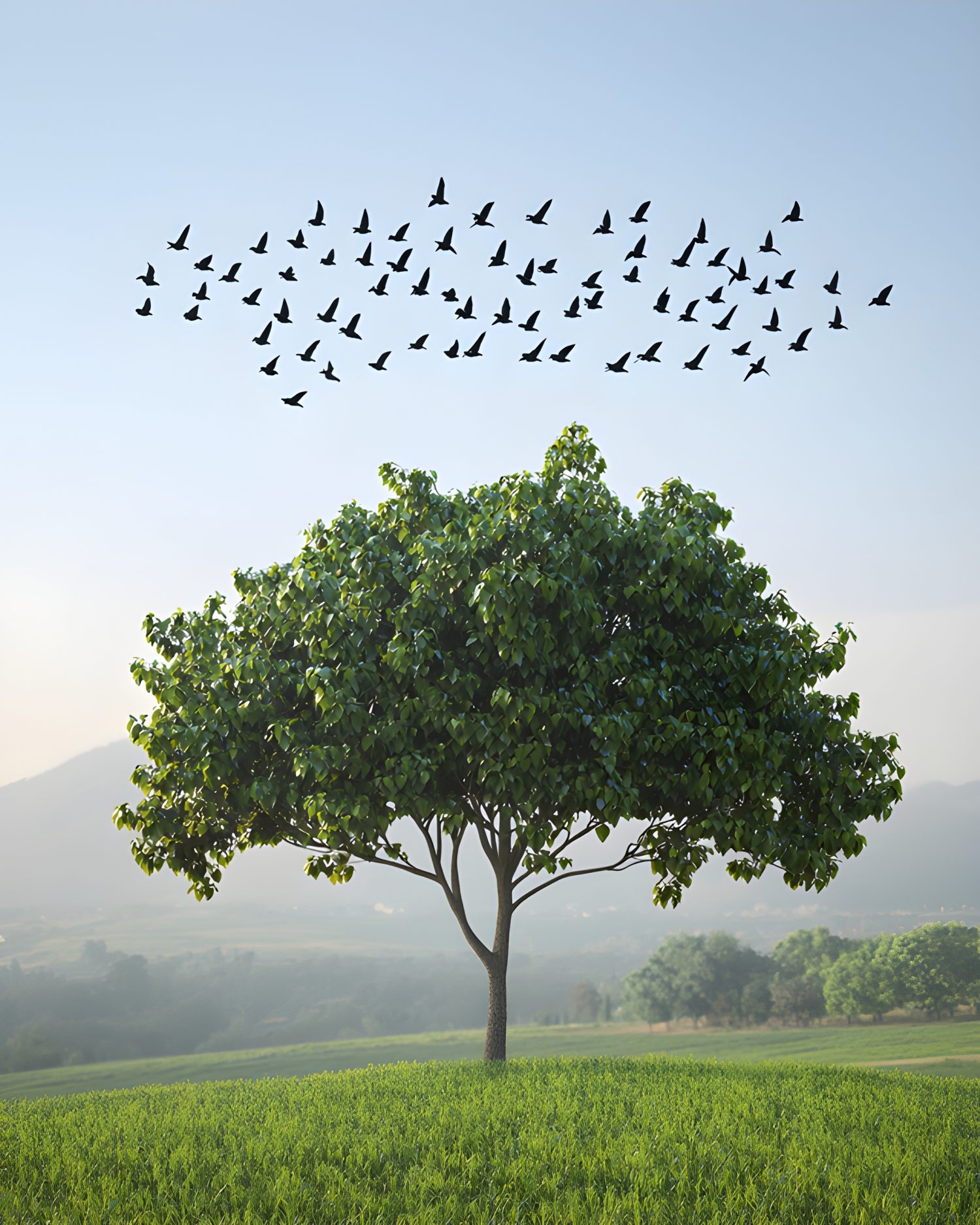 Birds Flying Over Solitary Tree - Impossible Images - Unique stock ...