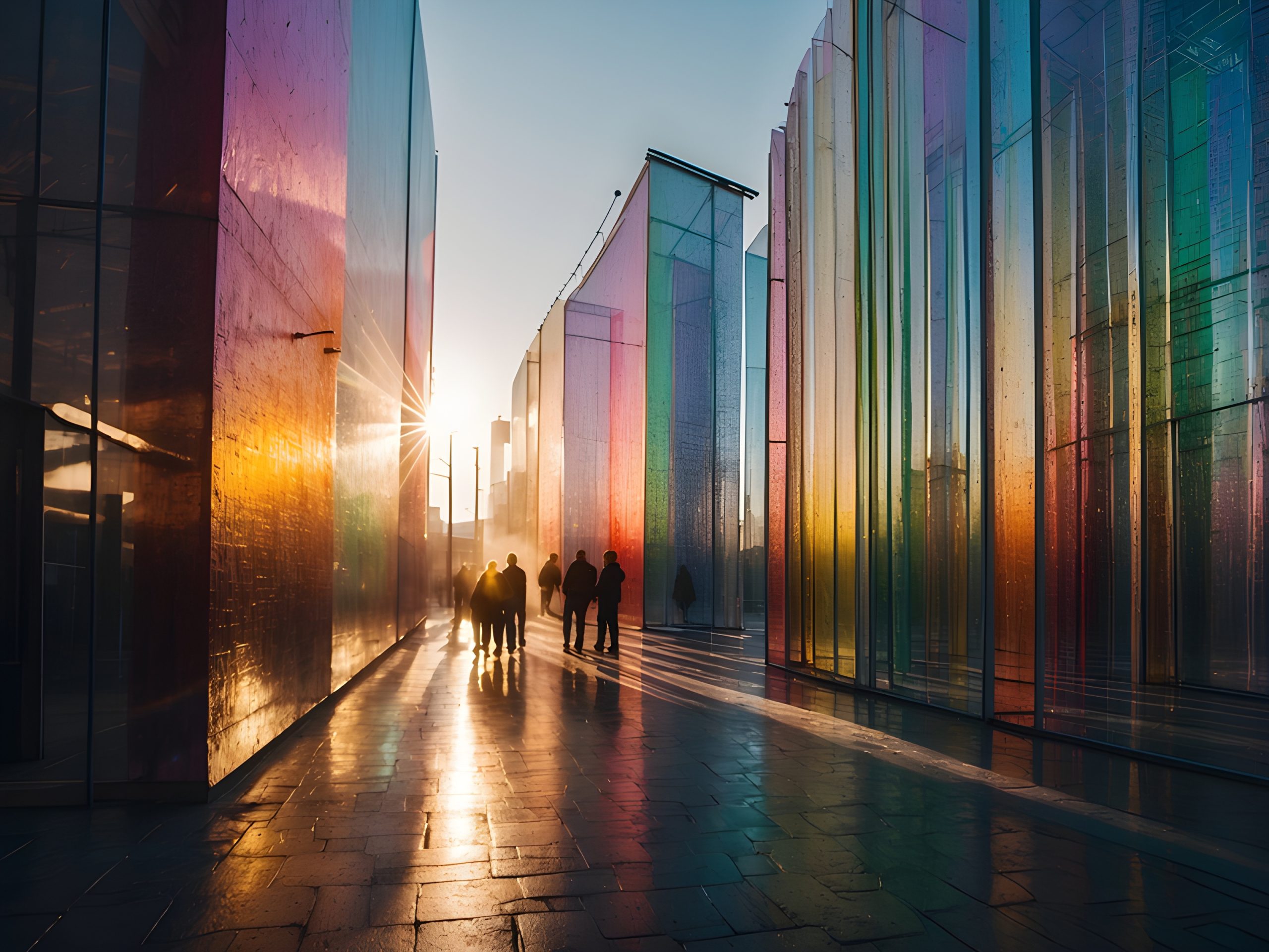 Sunset silhouettes at colorful glass walls - Impossible Images - Unique ...