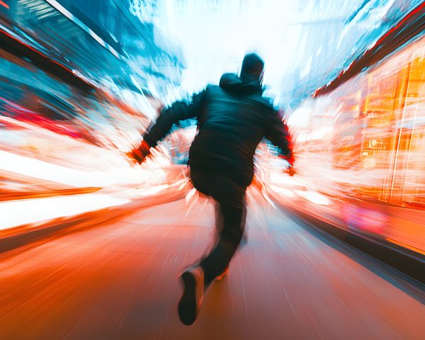 Blurred City Runner Night City Chase Urban Speed Blur Running Through ...