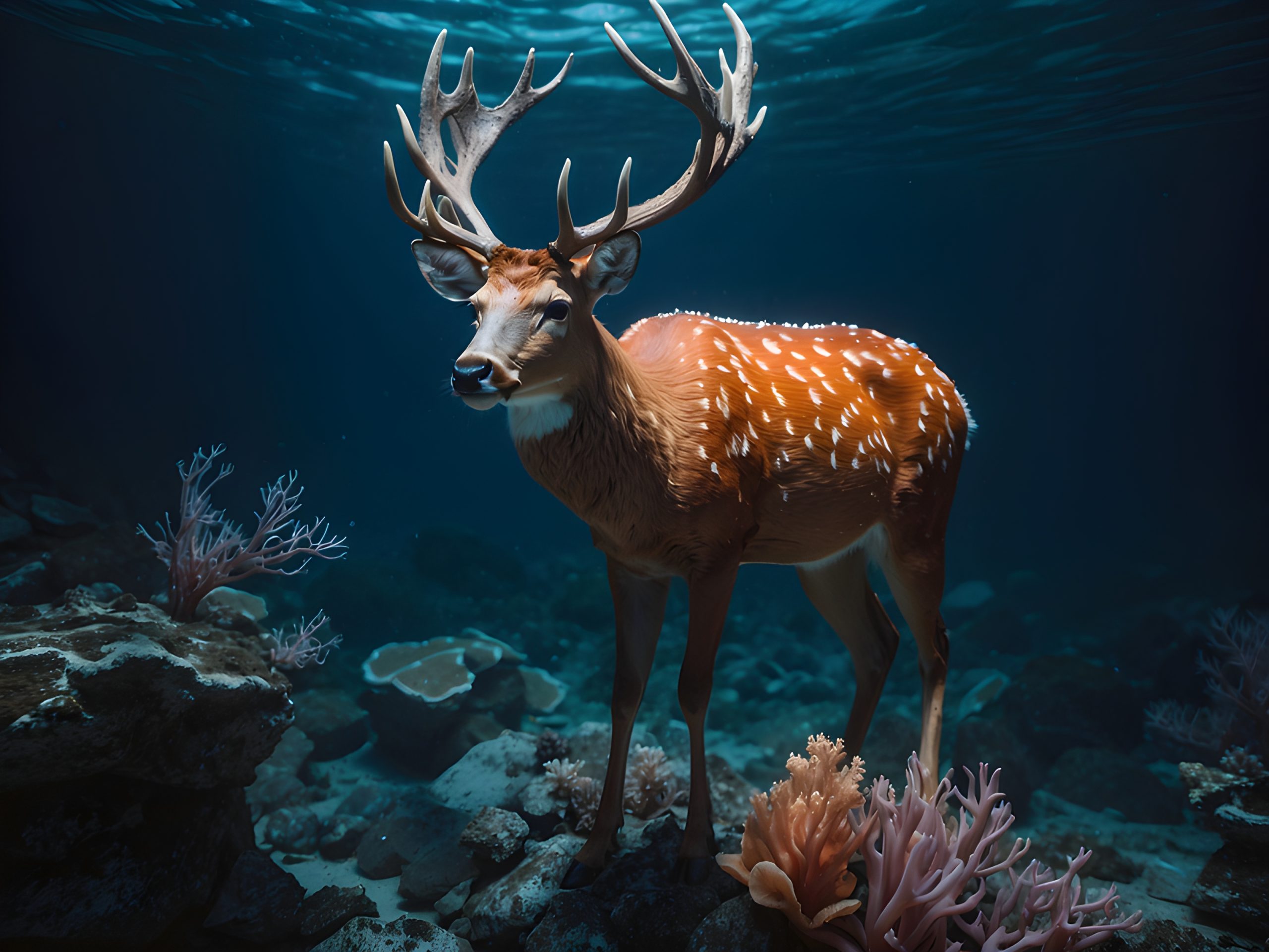 Underwater Deer in Coral Reef - Impossible Images - Unique stock images ...