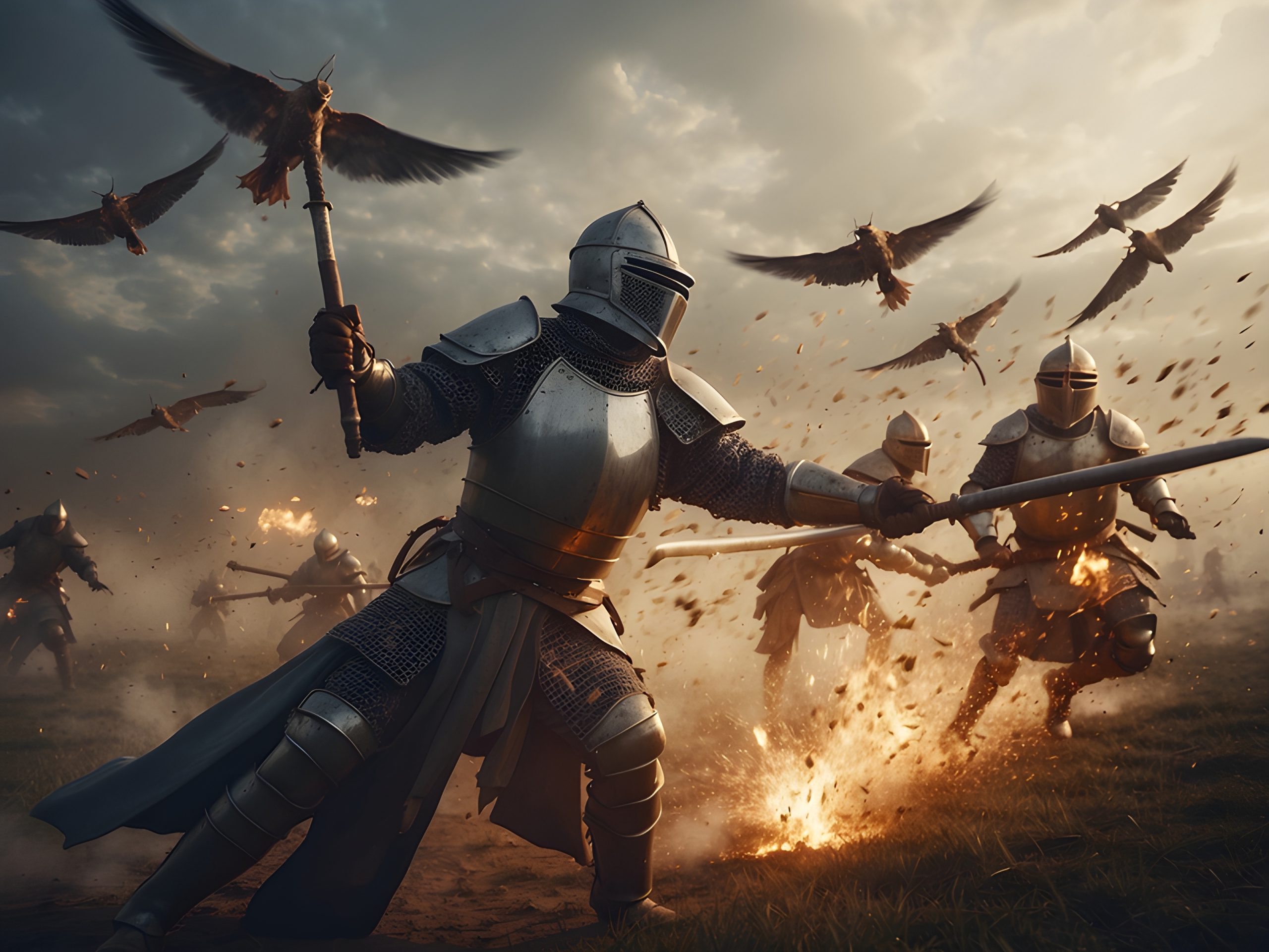 Medieval Knight Battle Birds - Impossible Images - Unique stock images ...