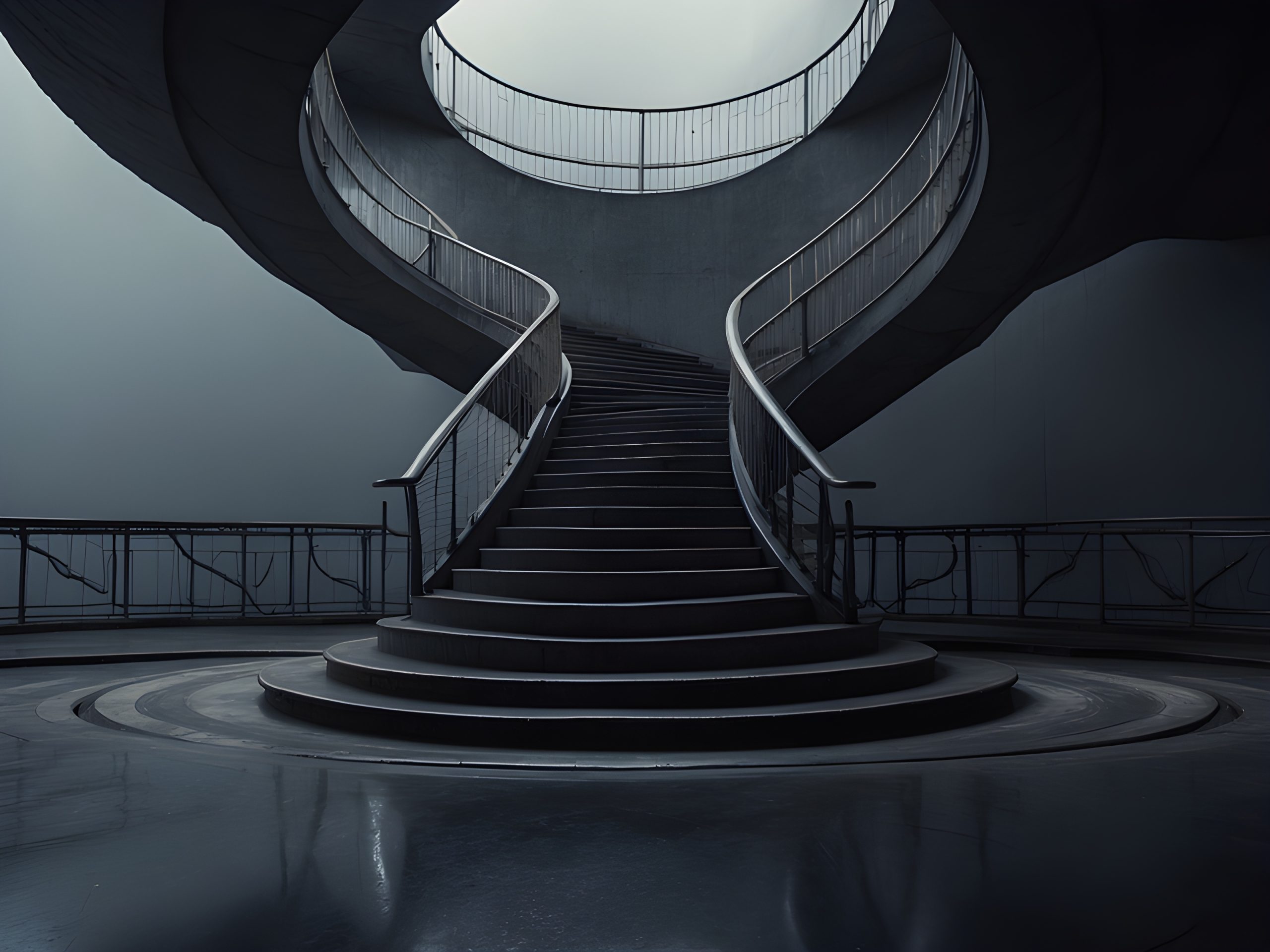 Dark Spiral Staircase Ascent - Impossible Images - Unique stock images for commercial use.