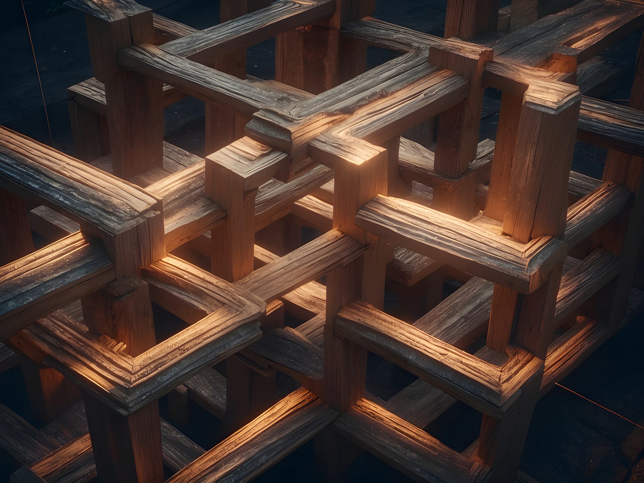 Wooden Geometric Interlock Structure - Impossible Images - Unique stock ...