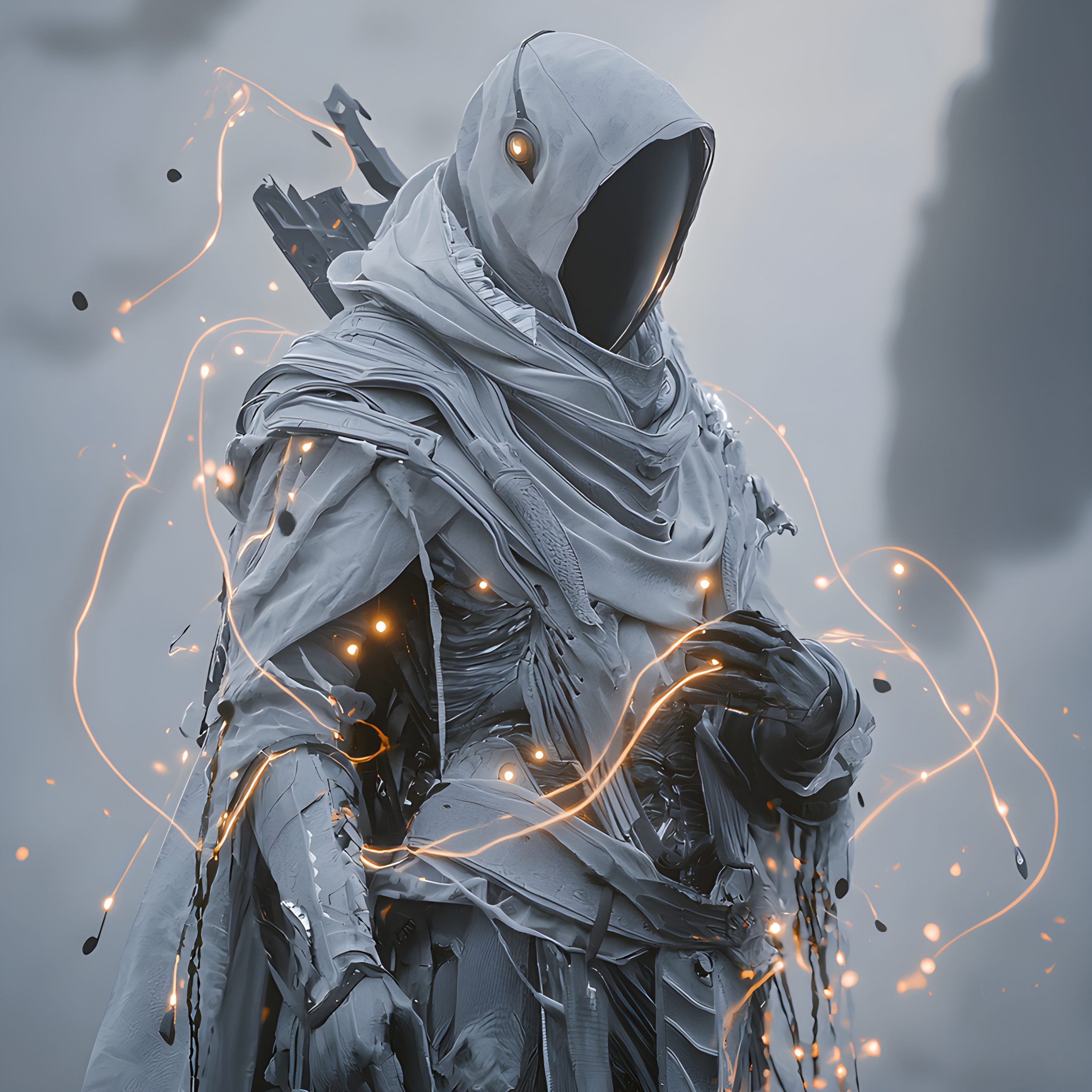 Cyberpunk Wanderer in Grey Robes - Impossible Images - Unique stock ...