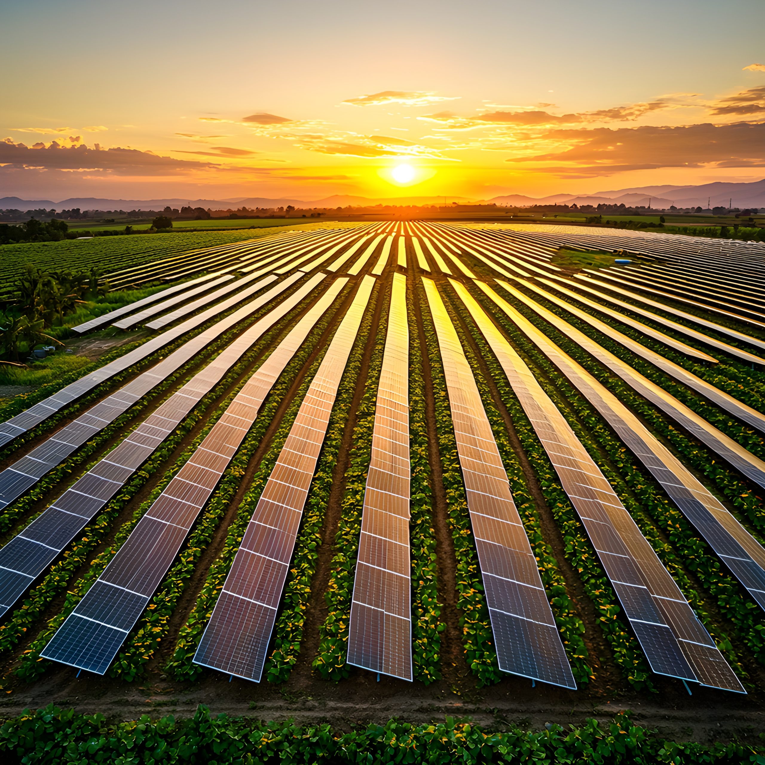 Sunset Solar Farm Rows - Impossible Images - Unique stock images for ...