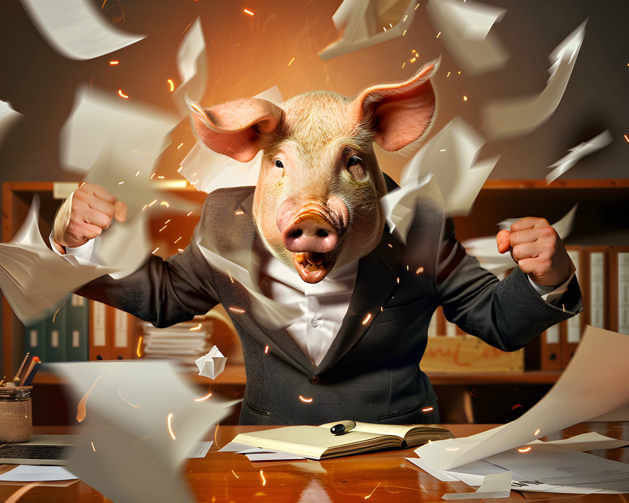 Pig in a suit, paperwork chaos - Impossible Images - Unique stock ...