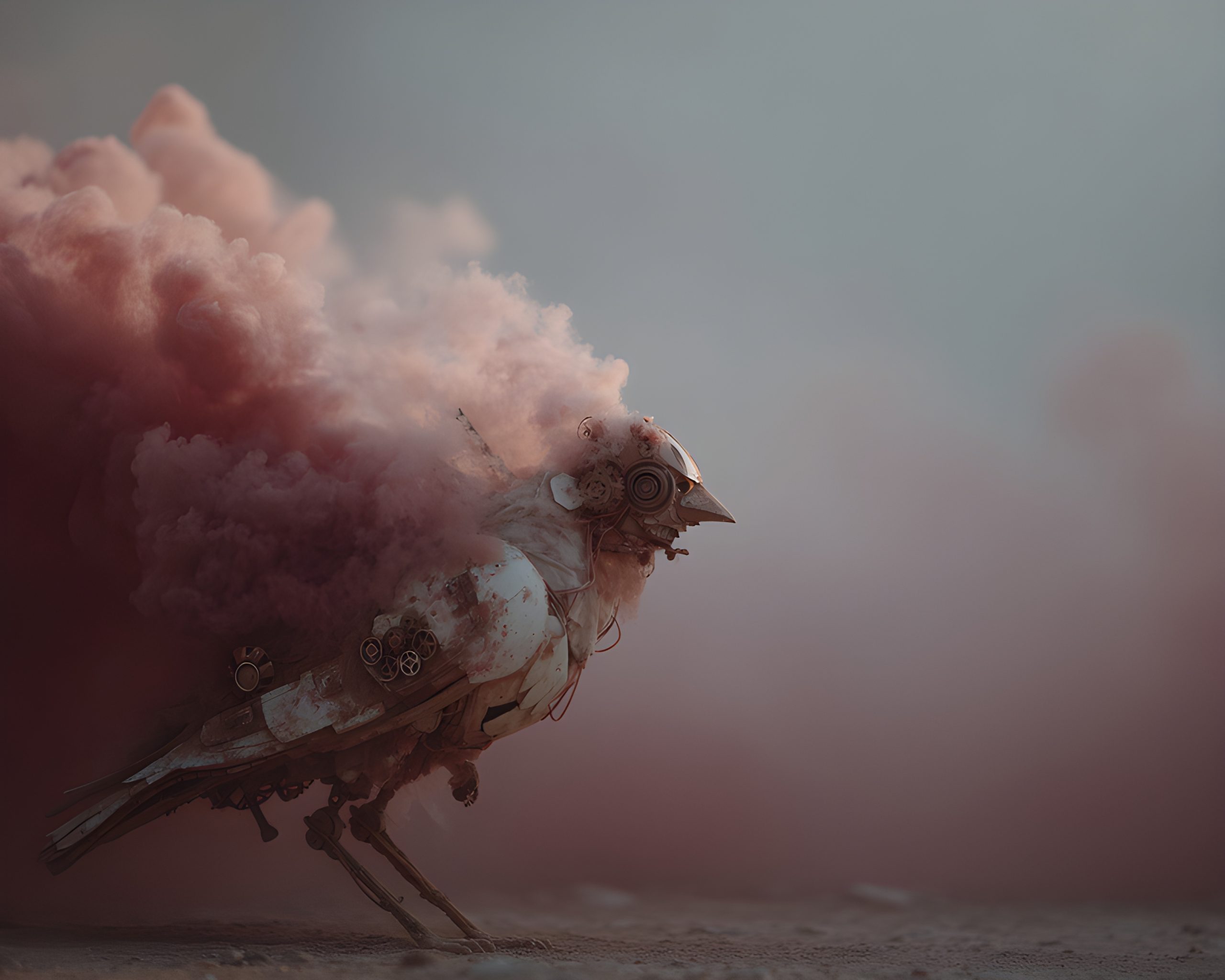 Mechanical Bird in Pink Dust Cloud - Impossible Images - Unique stock ...