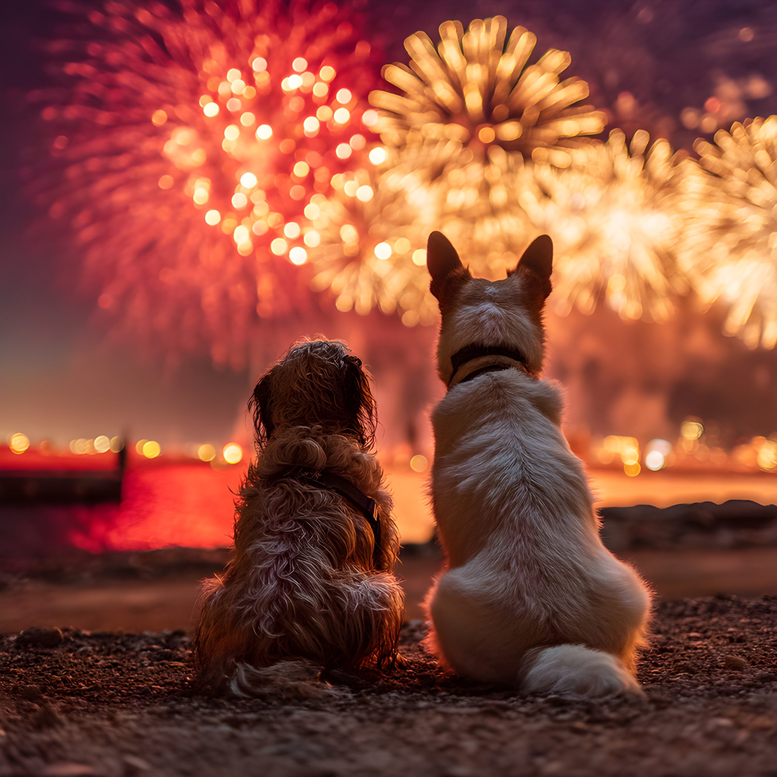 Two dogs watch the dazzling fireworks - Impossible Images - Unique ...